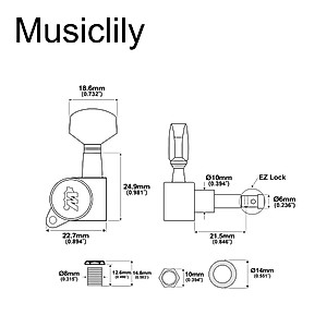 Wilkinson Left Handed 6-in-line E-Z-LOK Guitar Tuners 6L Tuning Pegs Keys Machine Heads Set for Fender Strat/Tele Style Electric Guitar, Chrome