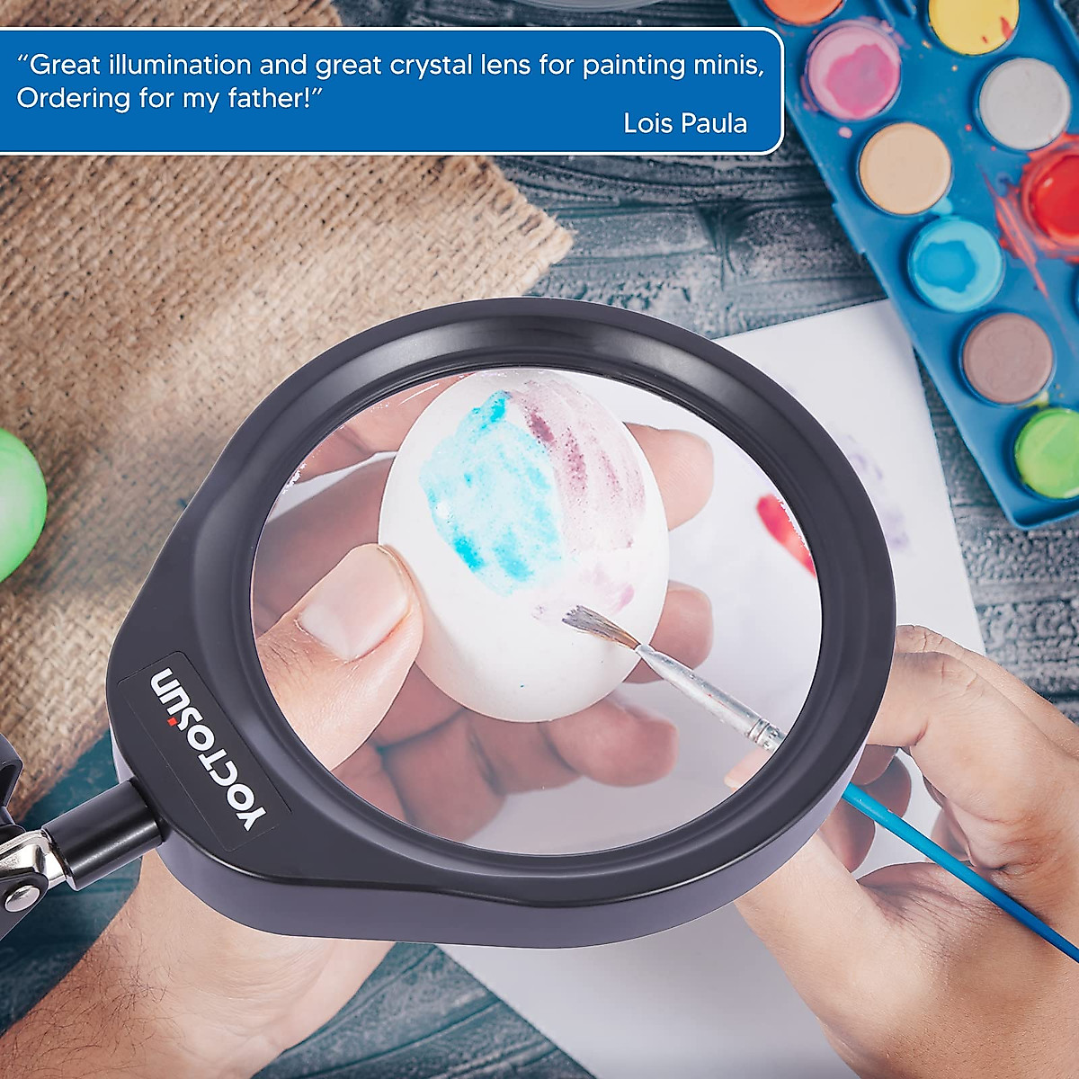 YOCTOSUN Magnifying Glass with Light and Stand, 5 Inch K9 Optical Glass Lens,3 Color Modes Stepless Dimmable, Adjustable Swivel Arm Lighted Magnifier Lamp for Reading, Painting,Crafts,Close Work