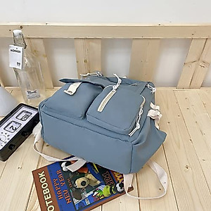 FPlace Laptop Backpack Shoulders Bag Schoolbag Travel Bag for Student Casual Cute Kawaii Y2K With Plush Bear Pendant Gift (Blue)