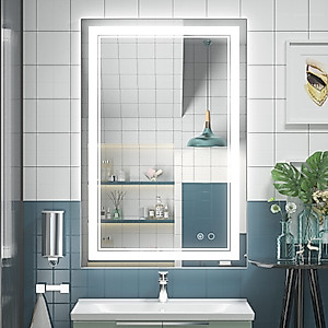 Keonjinn LED Mirror for Bathroom, 36 x 24 Inch, Wall Mounted, Dimmable, Anti-Fog, IP54 Waterproof, 3 Year Warranty