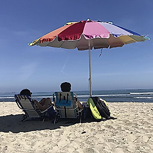 EasyGo 8 Foot HEAVY DUTY HIGH WIND Beach Umbrella - Giant 8' Beach Umbrella with Sand Anchor & Carrying Bag -Sturdy Pole