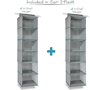 Mighty Tidy Home 12-Shelf Hanging Closet Storage 2-Pack Combo | Extra Thick and Sturdy | 2-Pack Combo, 12 Shelves Total | Space Saving Storage Holder for Wardrobe Closet (Grey)