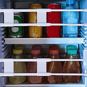 SAVITA 4pcs Rv Refrigerator Bars, 9.8-15.7inch White Adjustable Rv Fridge Tension Bars Metal Rv Fridge Bars for Holding Food Drinks Rv Refrigerator Accessories