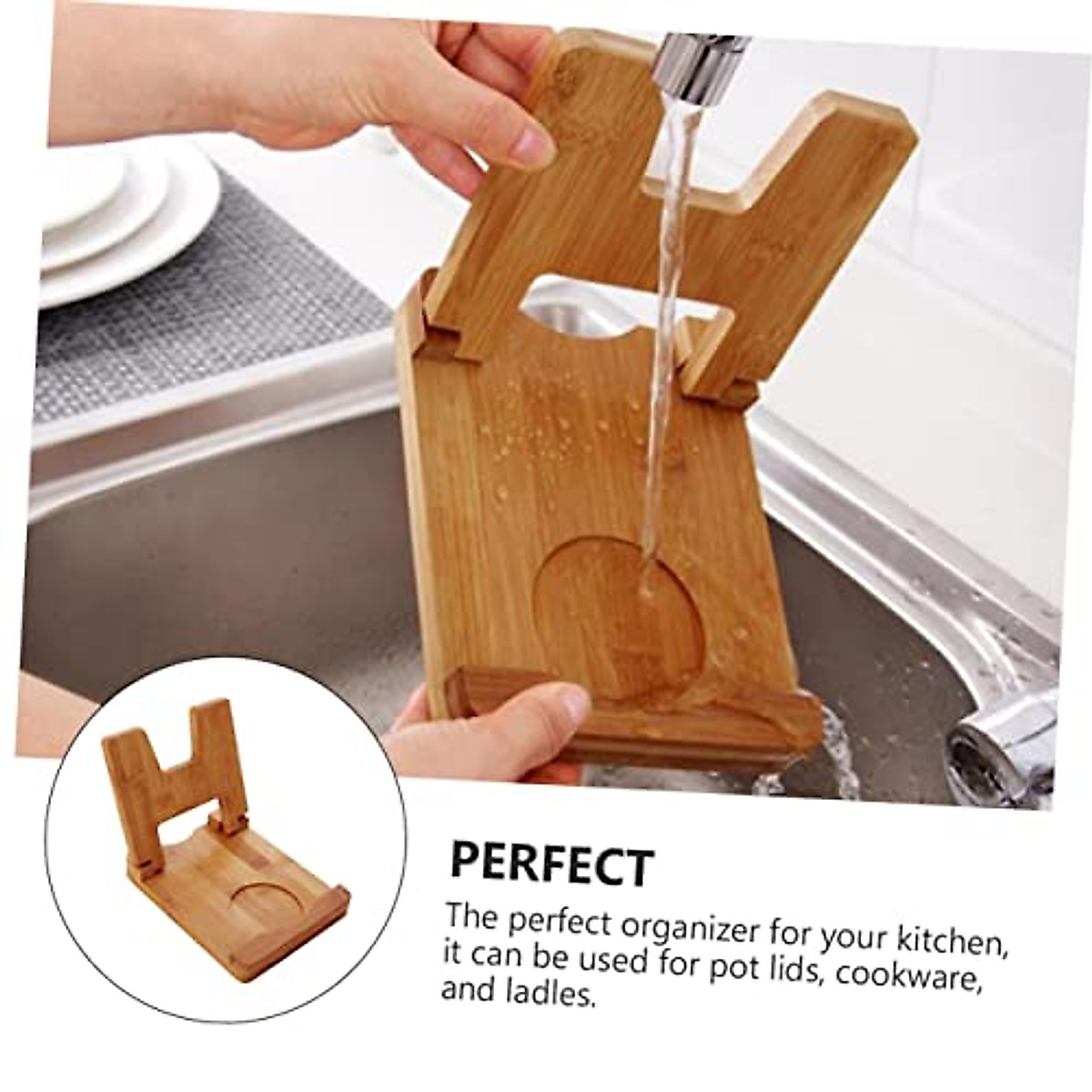 Zerodeko 1pc Lid Rack Desk Shelves Pot Lid Rest Holder Pot Cover Holder Desktop Organizer Shelf Tabletop Pan Lid Rack Pot Lid Shelf Folding Bracket Lid and Spoon Rest Pot Lid Stand Bamboo