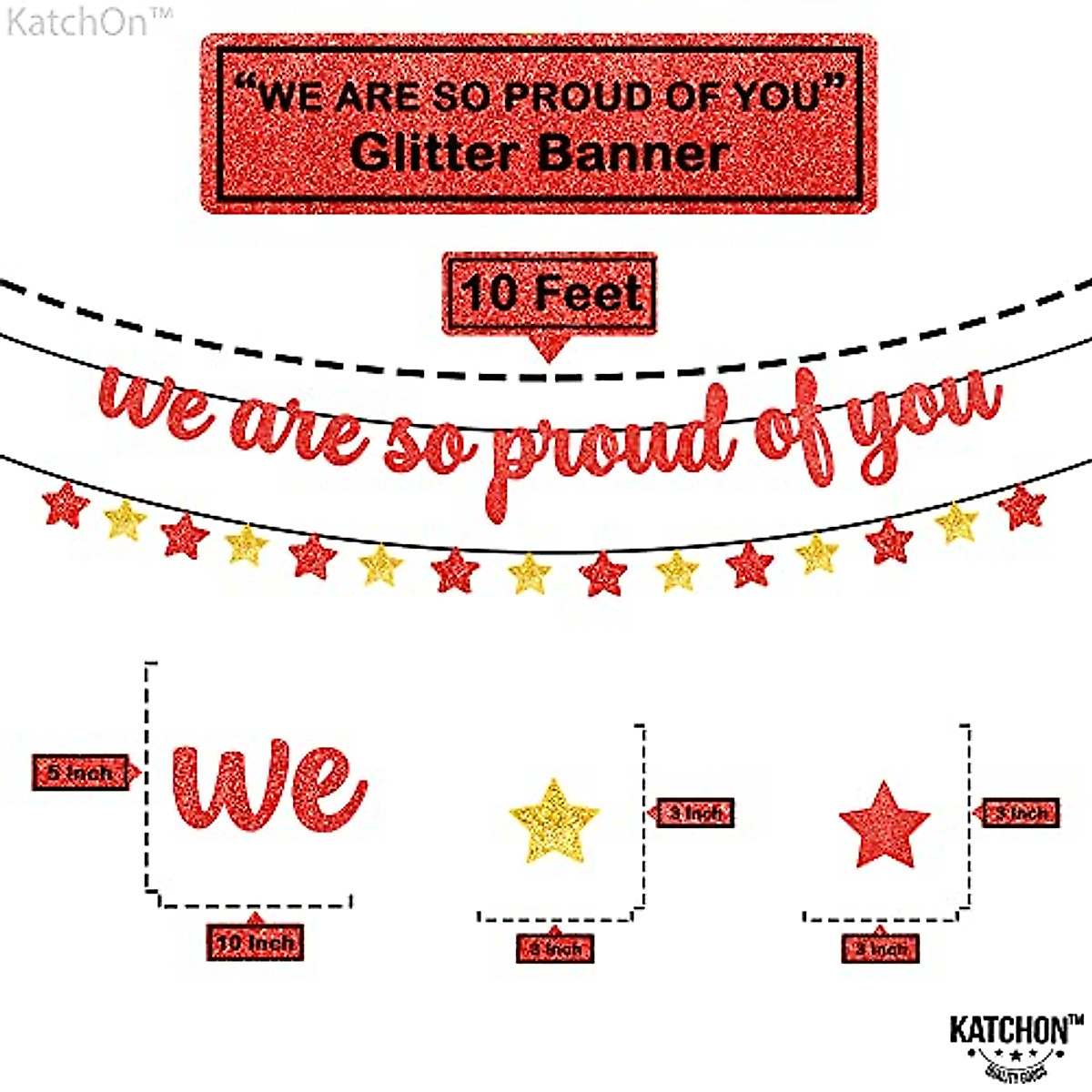 We Are So Proud Of You Banner, Glitter - Big 10 Feet with Star Garland | Graduation Banner for Red and Gold Graduation Party Decorations | Congratulations Decorations | Red Graduation Decorations 2023