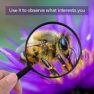 Feosky Handheld Reading Magnifier, 10X Magnifier, 75mm Glass Lens, Rubbery with Non-Slip Soft Handle for Seniors Reading and Kids Nature Exploration