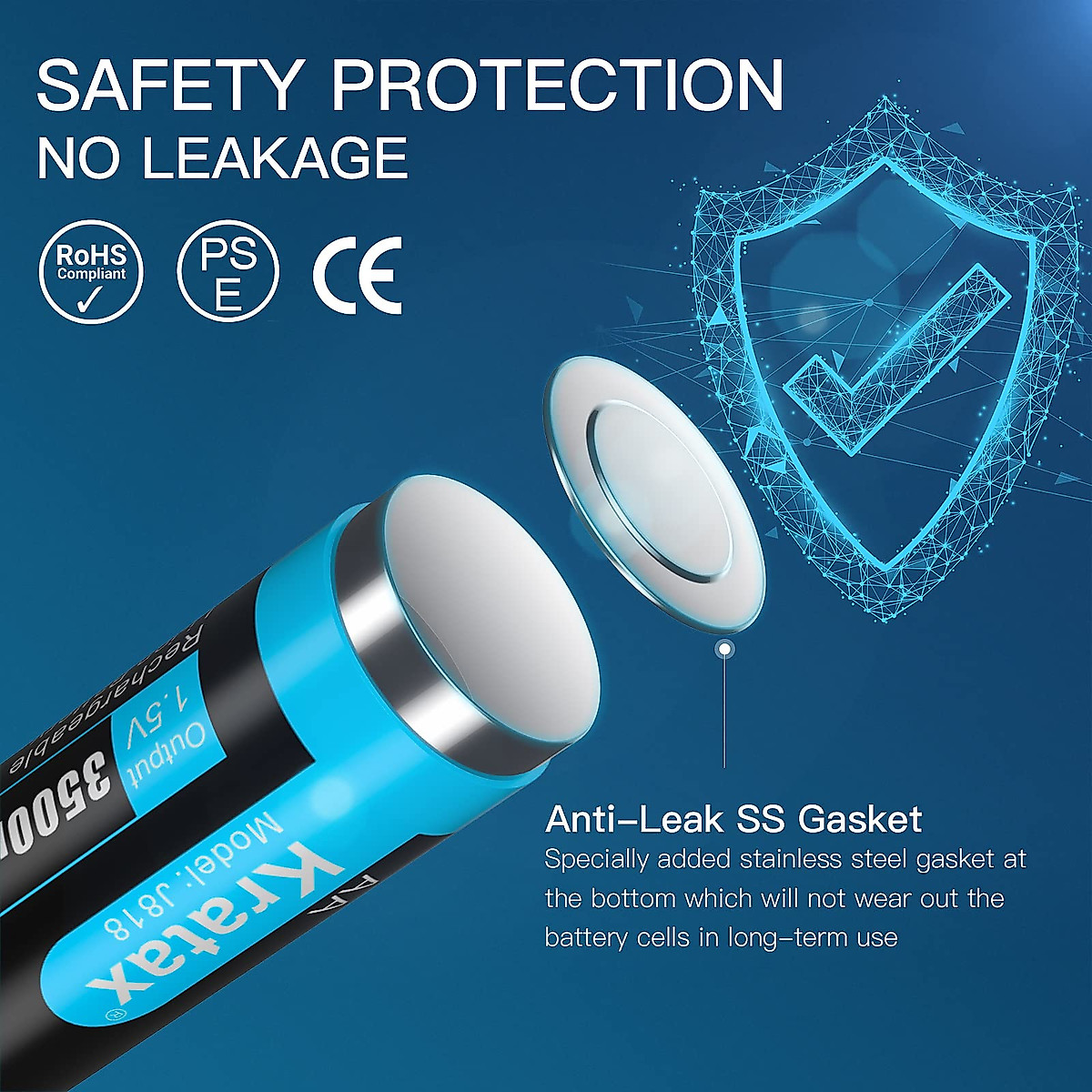 Kratax Lithium Batteries AA Rechargeable 4 Count 1.5V 3500mWh Li-ion Rechargeable Batteries with 2H Battery Charger, 1600 Cycles Long-Lasting, Constant Voltage Output for XBox Controller, Electric Toy