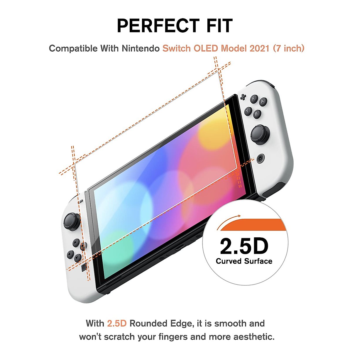 KCT Tempered Glass Screen Protector Compatible with Nintendo Switch OLED Model 2021, EZ Kit, Automatic Alignment - 2 Pack