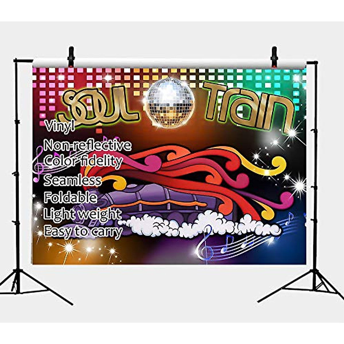 70's Soul Train Theme Photography Backdrop 70's and 80's Disco Dancing Prom Party Decoration Supplies Neon Glow Photo Background Studio Props Banner 7x5ft