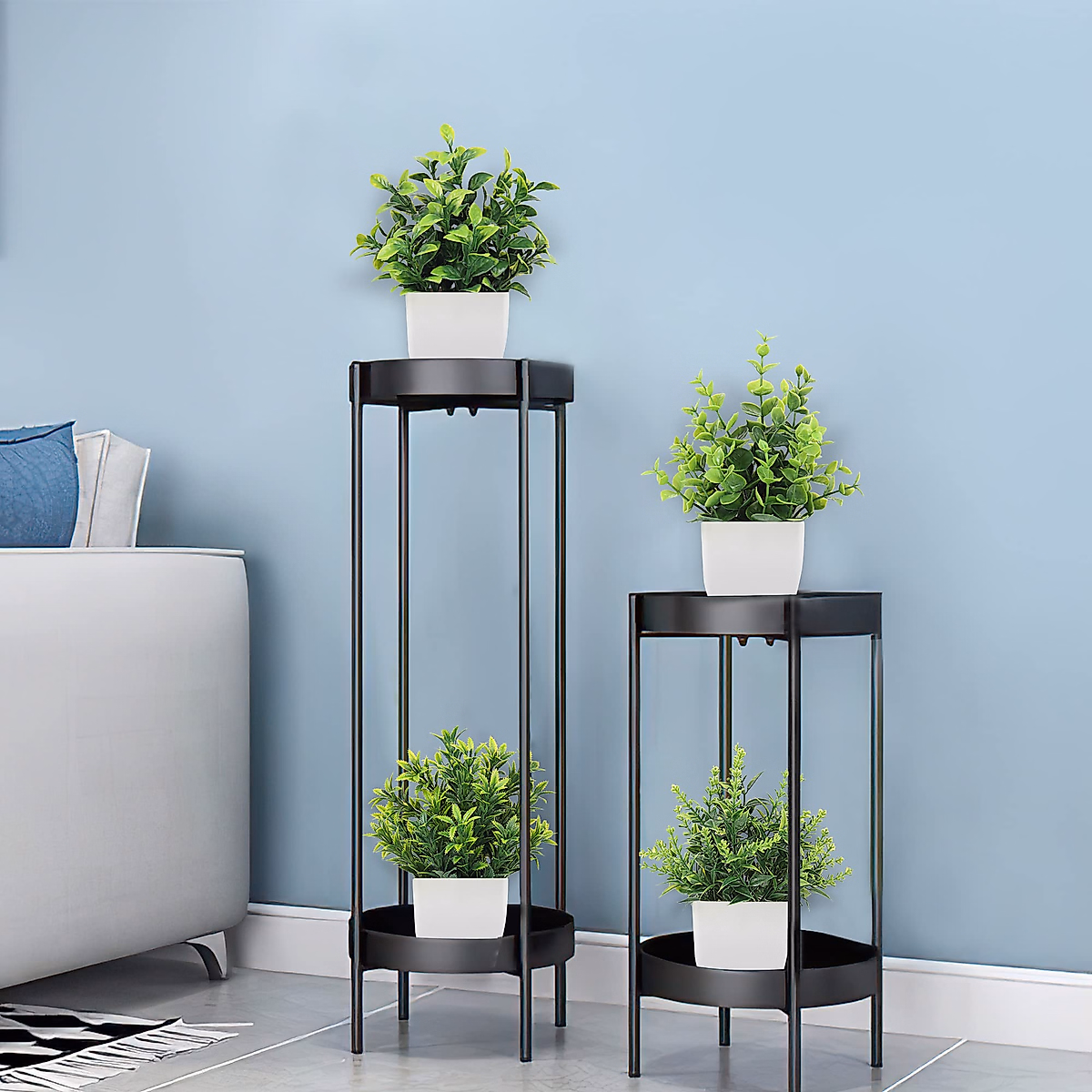 Mini Artificial Plants Fake Potted Plants, 10 pcs Small Eucalyptus Potted Faux Decorative Grass Plant with Black Pot for Home Decor, Indoor, Office, Desk, Table Decoration