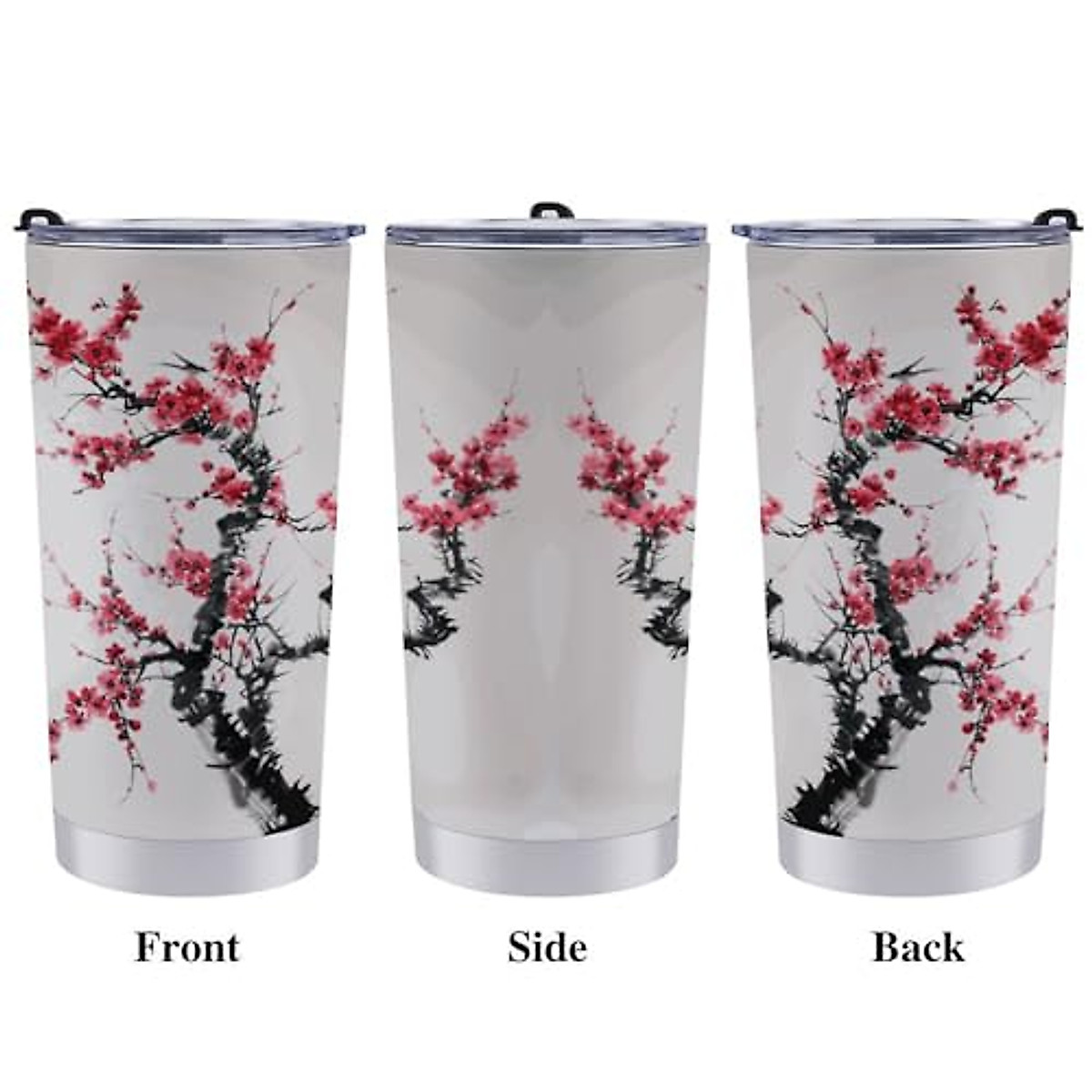 LLJEYOU Cherry Blossom Japanese Tumbler Insulated Travel Mug Stainless Steel Travel Tumbler Car Cup with Straw And Brush with Lid 20oz