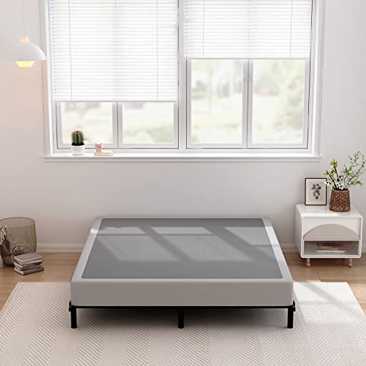 Gdduck 9 Inch Box Spring Queen,Metal Queen Size Box Only Basics Bed Base, Mattress Foundation,Black Sturdy Heavy Duty Structure with Cover,Noise Free,Easy Assembly