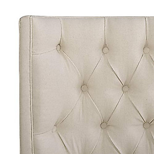 Jennifer Taylor Home Harmonie Upholstered Shelter Headboard Bed Set, King (U.S. Standard), Light Beige Linen
