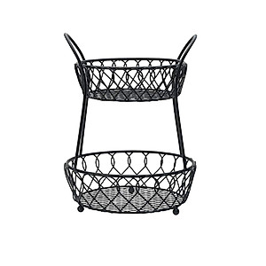 Gourmet Basics by Mikasa Loop and Lattice 2 Tier Divided Round Basket, Black
