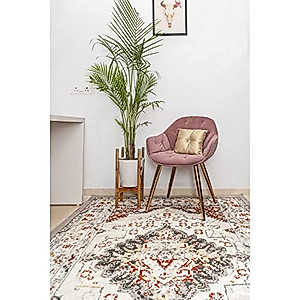 Furnish my Place Distressed Rug - 5 ft. x 8 ft, Light Grey, Indoor Rug with Bordered Design, Jute Backing