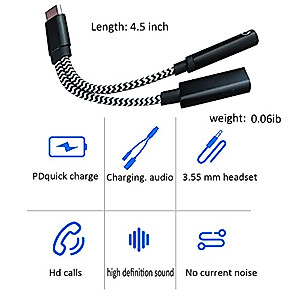 HLDInie USB c to 3.5 Headphone and Charger Adapter Type c Splitter 2-in-1 Aux Audio Jack high Resolution DAC and Fast Charging dongle Cable(Black)