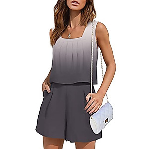 WIHOLL Boho Outfits for Women Crop Tank Top and Shorts Sets 2 Piece Lounge Set Ombre Black L