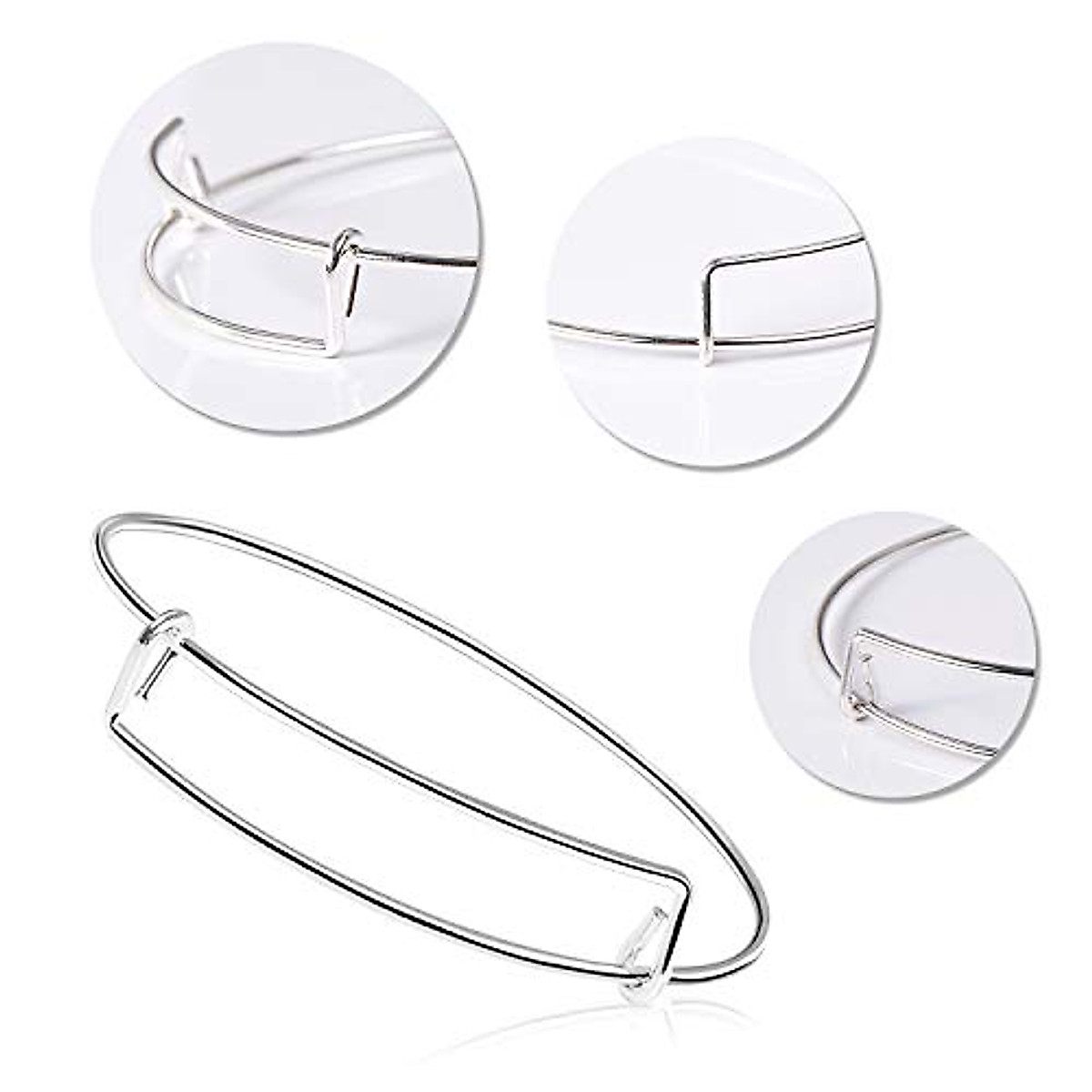 UPINS 60Pcs Expandable Blank Bangle Bracelets Adjustable Wire Bracelets for DIY Jewelry Making, Silver