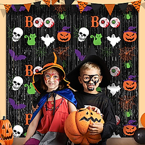 Halloween Party Decorations Scary Black Halloween Photo Backdrop Streamers, 2 Pack 3.3 x 6.6 FT Halloween Decor Foil Fringe Curtains Halloween Backdrops for Parties Birthday Window Door Indoor Outdoor