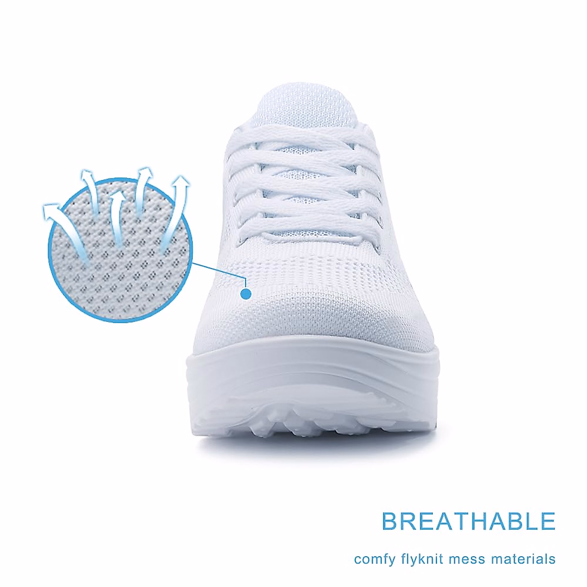 RUIDENG Rocker Bottom Shoes for Women Comfy | White Platform Sneakers Everyday Wear | 2 Inch Thick Sole with Air Cushion Size 6.5