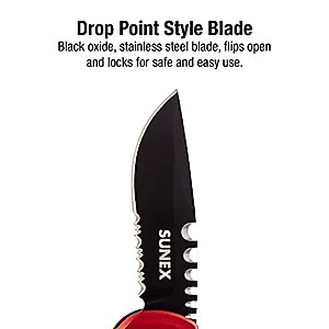 Sunex KNWIREB Wire Biter Electrician's Knife with Drop Point Blade with #2 Bit Driver, Dual Serrated Edges, Lightweight Aluminum Handle & Multi-Purpose Clip