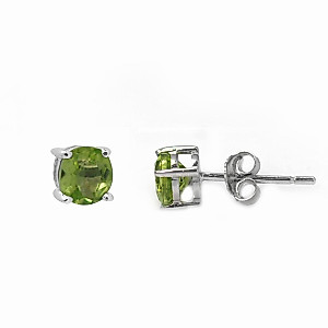 De Buman Sterling Silver Birthstone 5mm Round Genuine Gemstone Stud Earrings (AUG-Genuine Peridot)