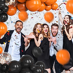 Orange and Black Balloons Arch Kit Garland, 130 pcs Black Orange Halloween Balloons Arch kit, Orange Black Rose Gold Confetti Balloons for Halloween Party Decorations