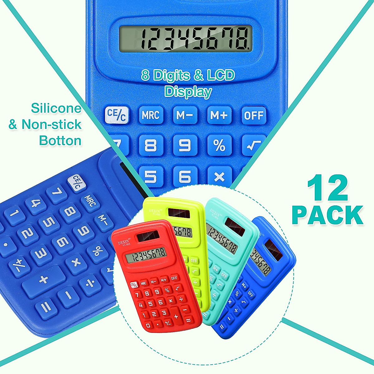 48 Pcs Pocket Calculator Bulk Small Basic Calculator 4 Function Calculator Battery Powered Calculator 8 Digit Display Calculator Pocket Size for Students Kids School Home Office Supplies, 3 Styles