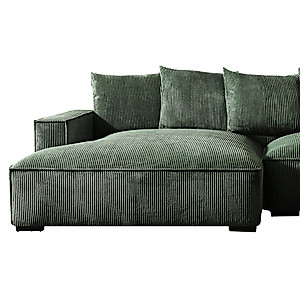 Container Furniture Direct Luxe Large Two-Piece Right Facing Sectional Sofa for Living Room, 106.7-Inch L Shaped Loveseat and Chaise, Upholstered with Corduroy Fabric, 3, Dark Green