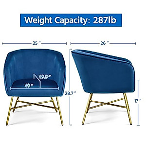 Yaheetech Accent Chair, Modern Velvet Living Room Chair with Metal Legs and Soft Padded, Comfy Side Chair for Bedroom/Office/Study/Waiting Room, Dark Blue
