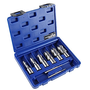 Accusize Industrial Tools Hss Professional Annular Cutter Set 1'' Cutting Depth, 7/16'' to 1-1/16'' with 3/4'' Weldon Shank, 8 Pc Set, HSS1-0000