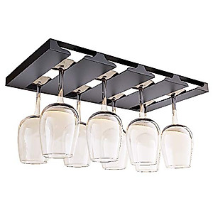 SIMVE Wine Glass Holder Under Shelf or Cabinet, Stainless Steel 16.5 Inch Stemware Rack, Glassware Drying Hanger, Metal Hanging Organizer for Bar Restaurant, Matte Black, 4 Row