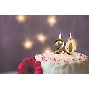 Gold 20th Birthday Candles,Gold Number 20 Cake Topper for Birthday Decorations Party Decoration