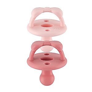 Itzy Ritzy Silicone Orthodontic Pacifiers - Sweetie Soother Pacifiers with Collapsible Handle & Two Air Holes for Added Safety, Baby Pacifiers for Ages 6-18 Months (Ballet Slipper & Primrose)