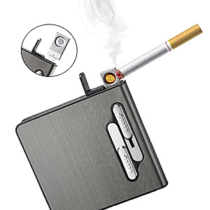 COZYLIFE Automatic Cigarette Case Dispenser, Automatic Ejection Box with USB Rechargeable,Automatic Ejection Holder with Arc Lighter, Gift for Your Friends (Black)