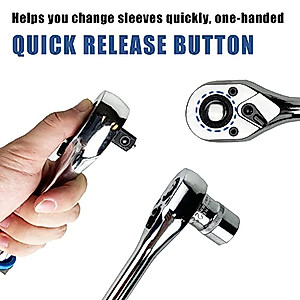 TR TOOLROCK 3 Piece Ratchet Set, 1/4”, 3/8”, 1/2” Drive, 72-Tooth Ratchet Wrench, Quick-release Reversible Drive Socket Wrench, Heavy Duty CR-V Ratchet Set