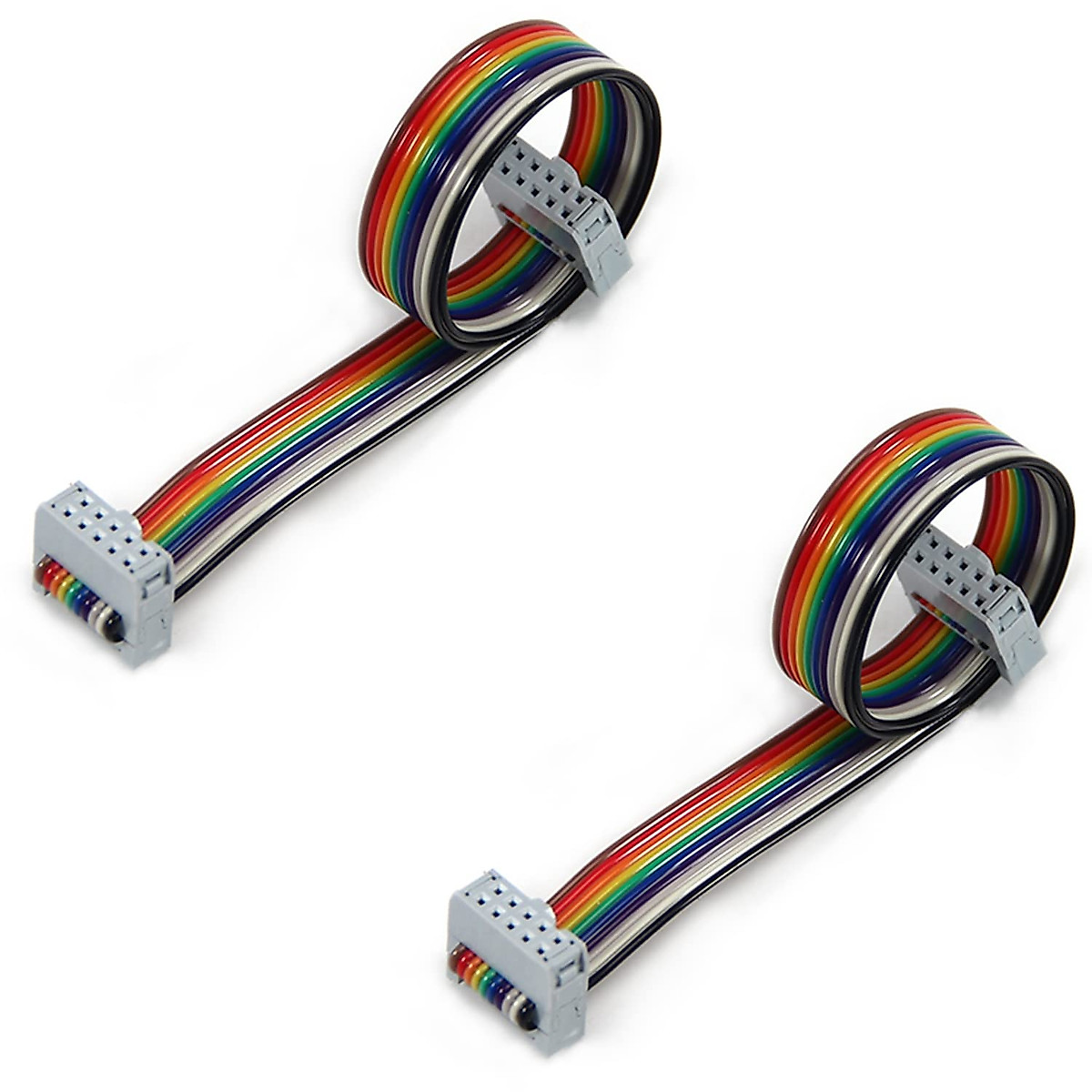 Fielect 2pcs IDC Rainbow Wire Flat Ribbon Cable 10 Pin 30cm Length 2.54mm Pitch