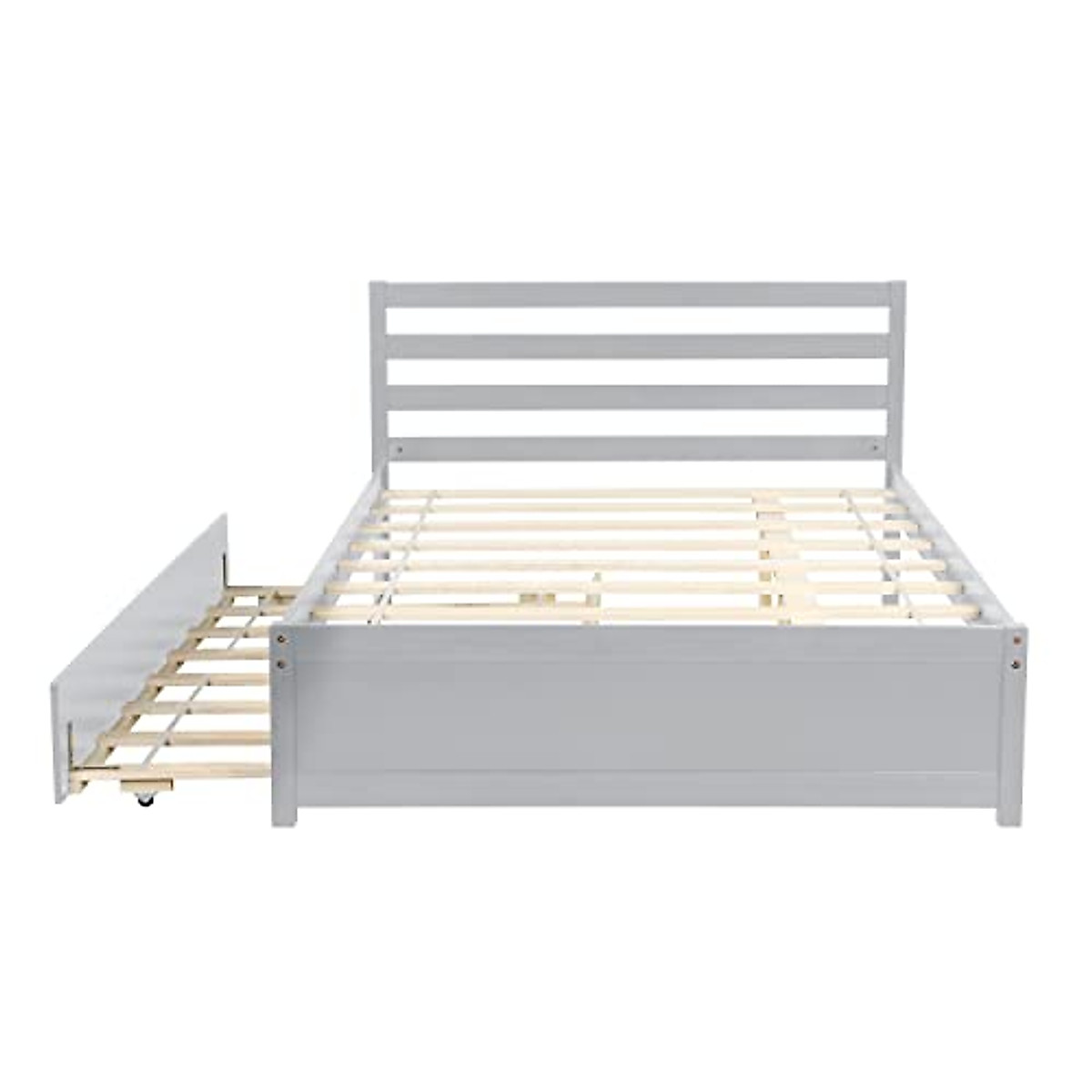 Full Size Bed with Trundle , Solid Wood Full Platform Bed with Pull Out Trundle Bed for Kids Girls Boys ,No Box Spring Needed