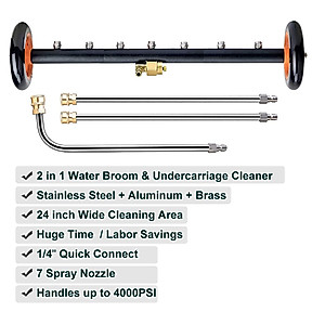 Undercarriage Pressure Washer Attachment,Dual-Function Water Broom Undercarriage Pressure Washer Surface Cleaner, 24 inch 4000 PSI Power Washer Underbody Car Washer with 7 Nozzles and 3 Extension Wand