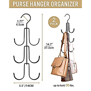 2Pack Purse Hanger Organizer for Closet Handbag Silver Metal Holder, Hanging Closet Organization Storage Scarves, Men's Ties, Women's Shawls, Backpacks, Belts, Accessories, Clothes (Black)