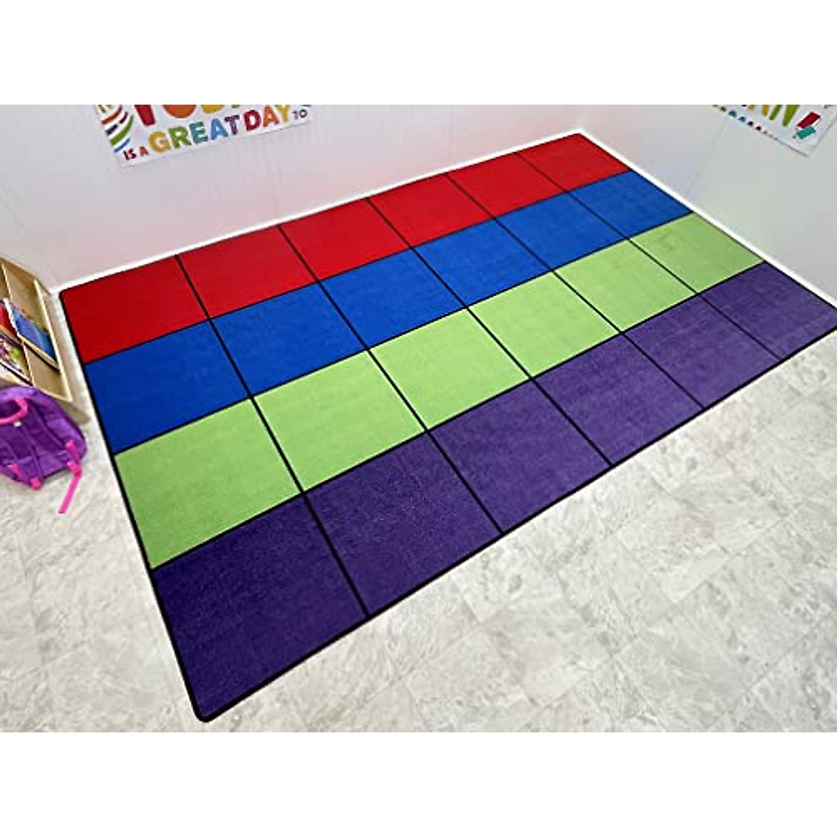 KidCarpet.com Blocks Seating Classroom Rug Multi with 24 Squares, 7'6" x 12' Rectangle