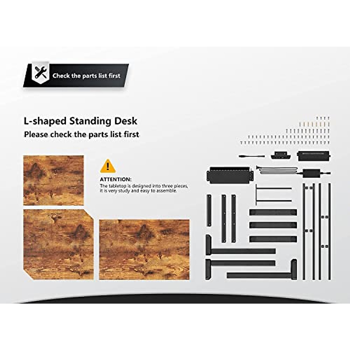 FEZIBO Triple Motor L-Shaped Electric Standing Desk, 63 Inches Height Adjustable Stand up Corner Desk, Sit Stand Workstation with Splice Board, Black Frame/Rustic Brown Top