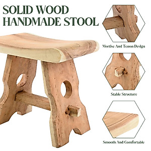 RUN.SE Solid Wood Shower Bench 19" Bathroom Stool Footrest for Bathroom Kitchen Living Room Bedroom Entryway, Fully Assembled (Suar Wood)