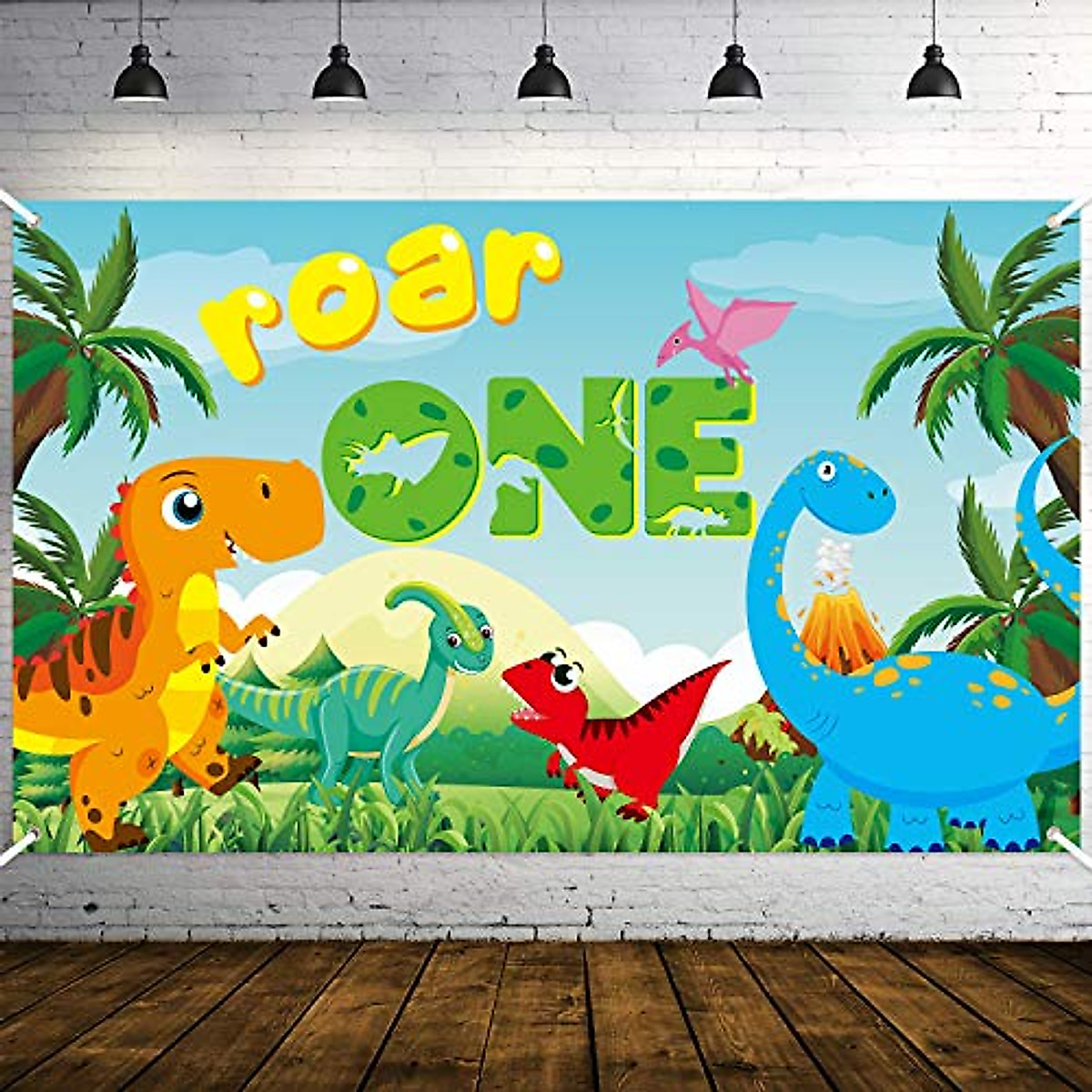 WATINC Roar One Birthday Backdrop Banner Dinosaur Theme 1 Year Old Wild Forest XtraLarge Background Photo Booth Photography Baby Shower Polyester Party Decorations Supplies for Home Studio 71x43 Inch