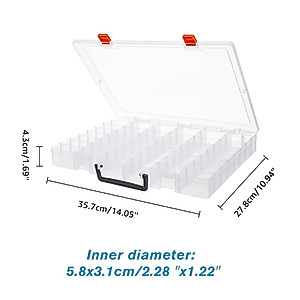 SUPERFINDINGS 48 Grids Compartment Organizer Box 14.05"x10.94" Large Plastic Organizer Box with Dividers White Arts Crafts Storage Containers with Handle for Cosmetics Jewelry Beads Snack Box
