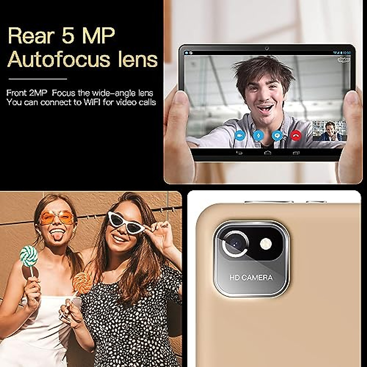 OUZRS 5G Tablets 10 Inch Android 11 GO GMS Tablets, 64GB ROM /256GB Expand, WiFi Tablet Computer, Bluetooth, 6000mAh Tablet PC, Tableta with Dual Camera -Gold