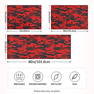 Red Camo Pillow Covers Silk Pillowcase for Hair and Skin Soft and Smooth Cooling Satin Pillowcase Standard Size Pillow Case for Women Bedroom Bed Sleeping (20x30 Inch)