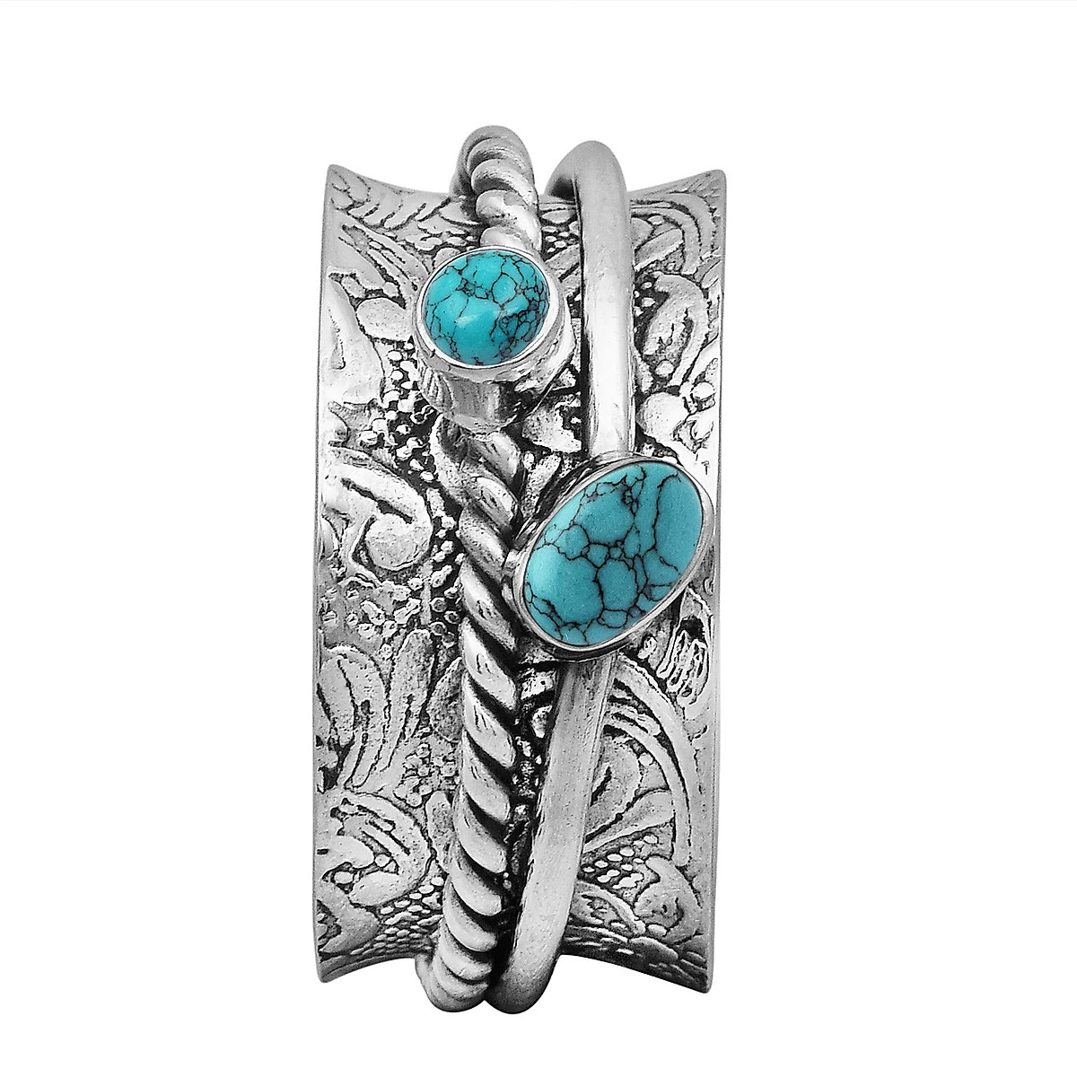 Spinner Ring !! 925 Sterling Silver Blue Turquoise Meditation Ring, Anxiety Ring, Fidget Ring, Anti Stress Ring, Worry Band (6.5)