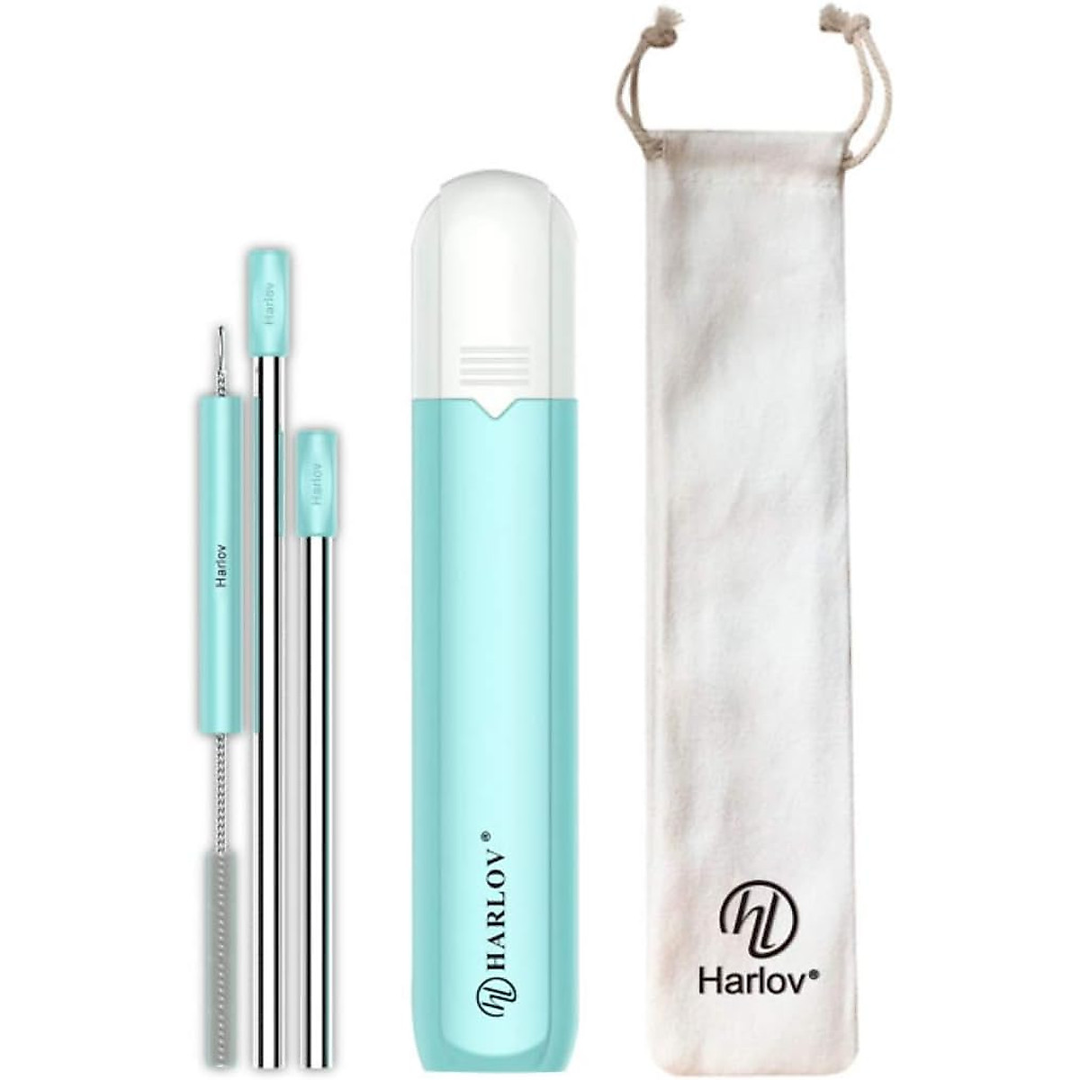 STAINLESS STEEL 3-WAY PERSONAL POCKET STRAW, Reusable, Portable, 3 Sizes, Stainless-Steel Drinking Straws, with Silicone Connecting Sleeve, Cleaning Brush, and Carrying Case for Personal Use