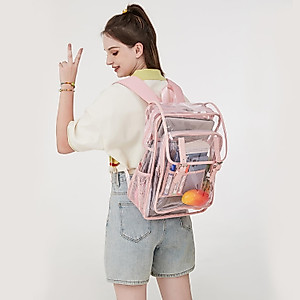 abshoo Transparent Clear Backpack Heavy Duty Backpack For School Teen Girls Women Clear Bookbag (Pink)